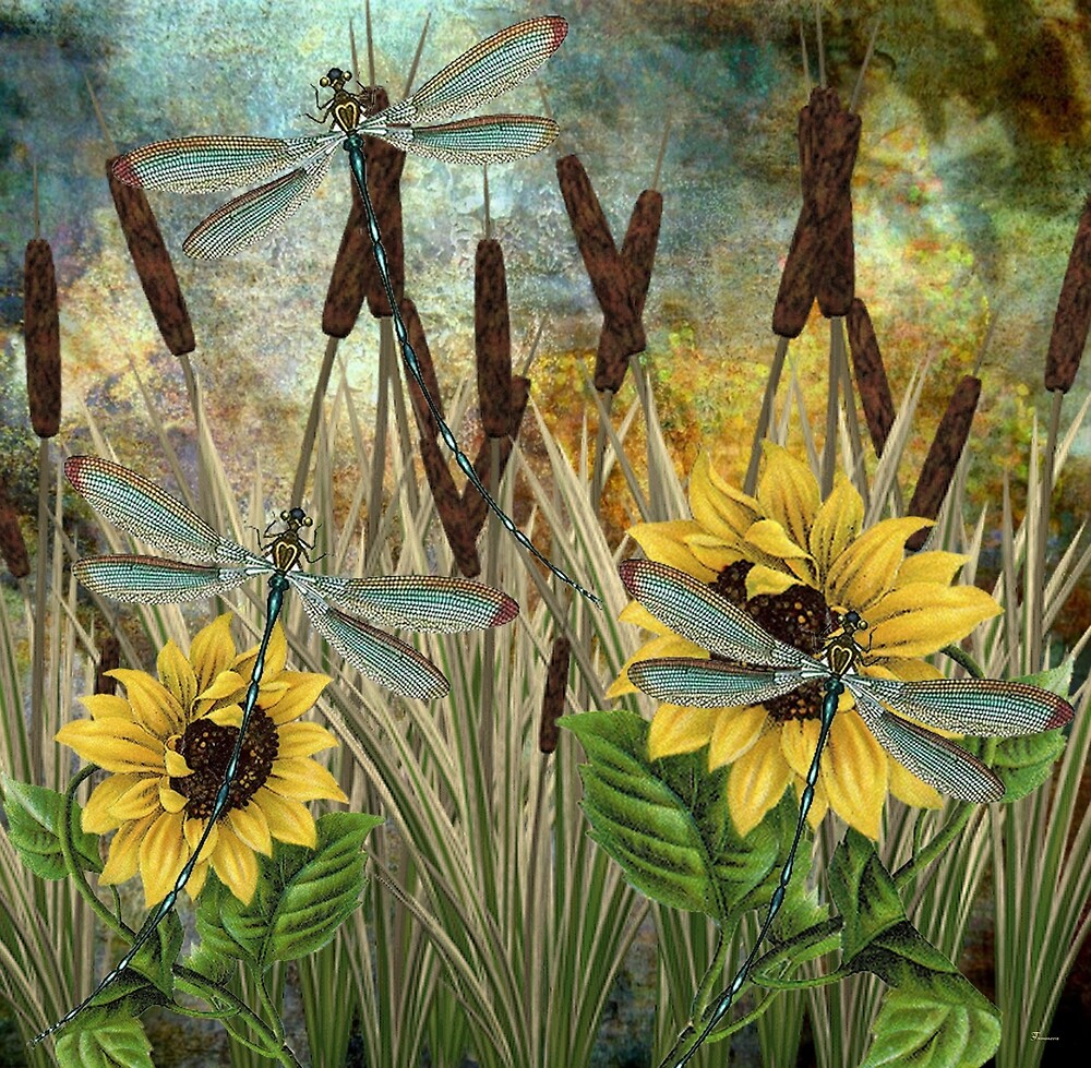 "DRAGONFLIES AND SUNFLOWERS" by Tammera | Redbubble