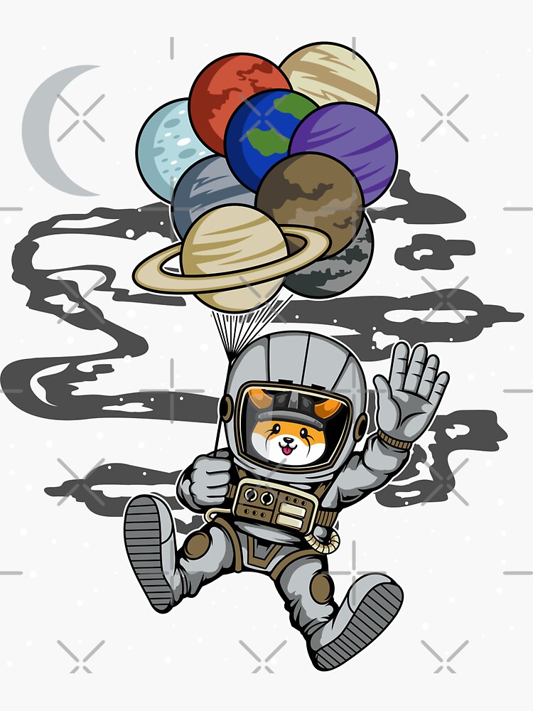 Pegatina «Astronauta saludando con la moneda Floki Inu a la luna Monedero de criptomonedas de la ...