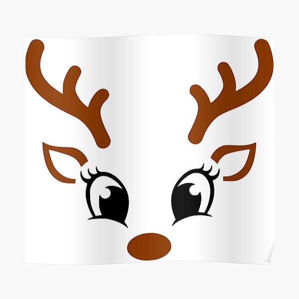 Póster «Paquete de caras de renos navideños, renos, renos de niña ...
