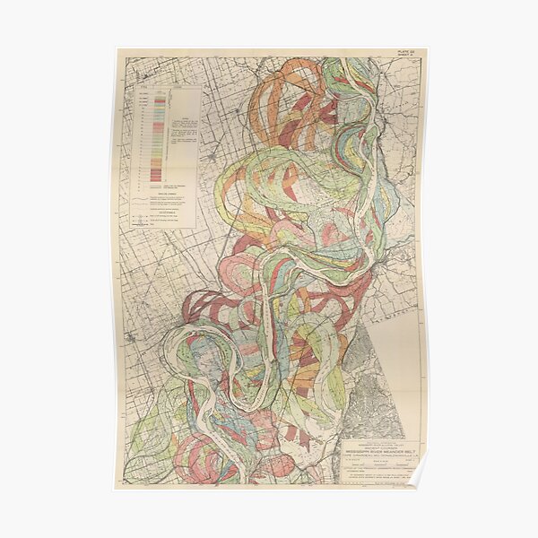 "Antique Mississippi River Meander Fisk Banner Map" Poster for Sale by ...