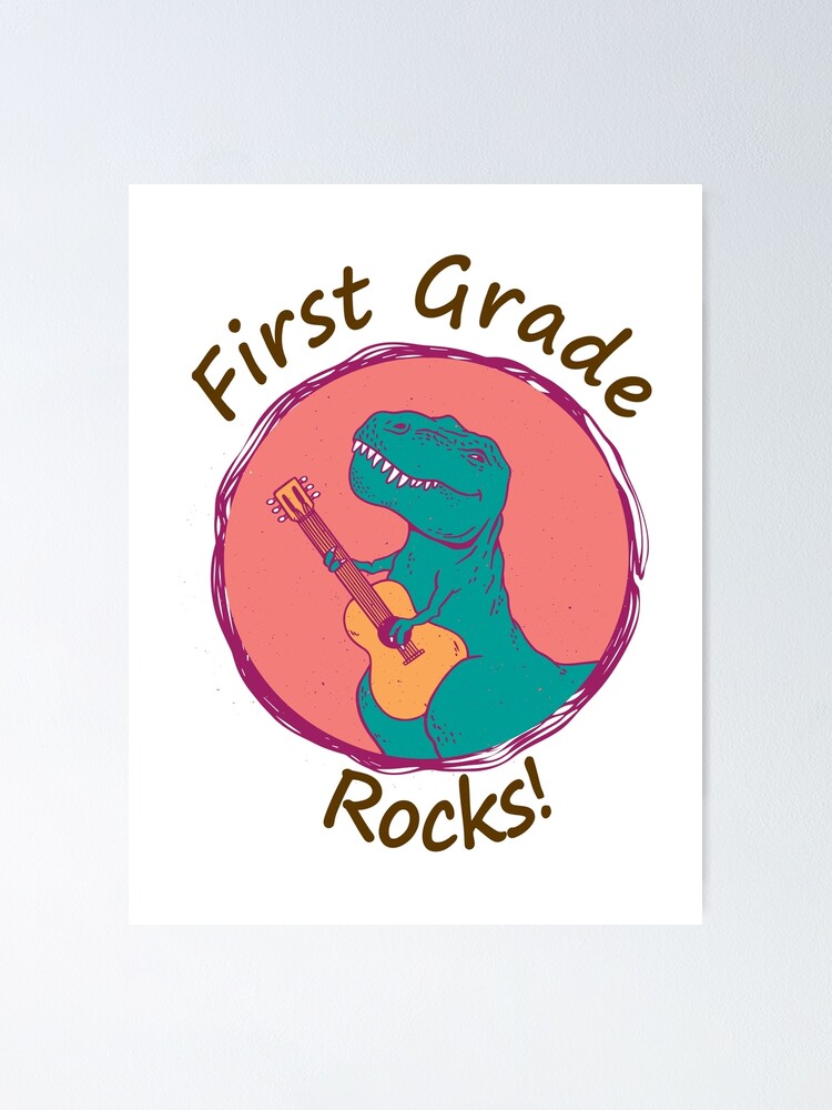 "First Grade Rocks Dinosaur " Poster for Sale by GiftandShirt | Redbubble