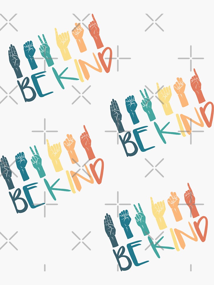 "Be Kind Hand Sign Language Teachers Retro Interpreter ASL Sticker Pack ...