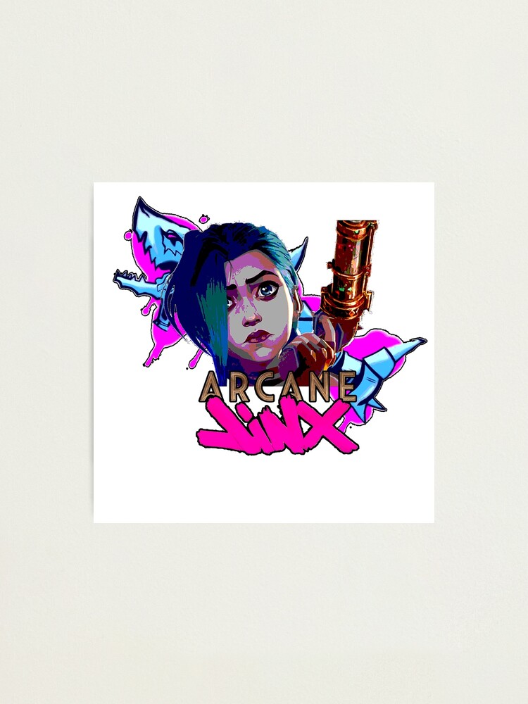 "Arcane Jinx holding a gun with her bazooka behind her" Photographic ...