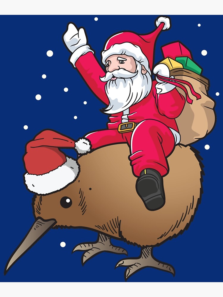 "Funny New Zealand Santa Riding Kiwi Bird Holiday Christmas Tree Bauble ...