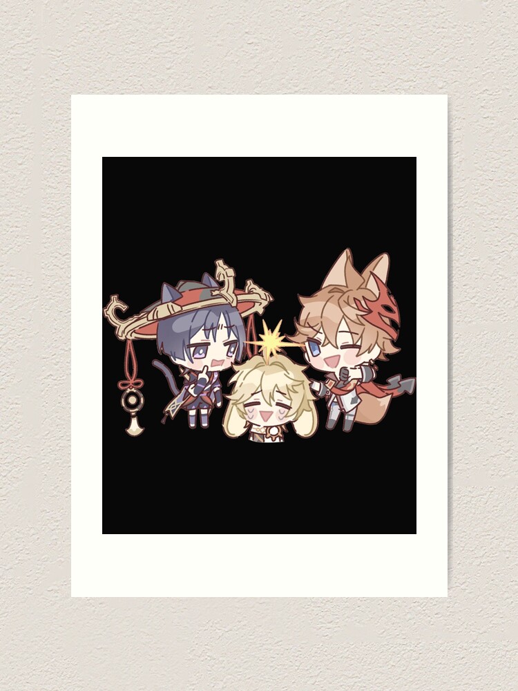 "Genshin Impact Chibi Scaramouche, Childe et Aether " Art Print for ...