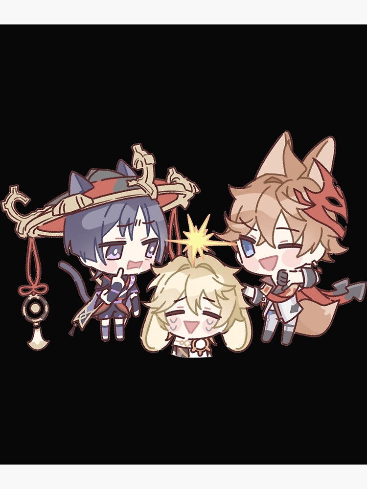 "Genshin Impact Chibi Scaramouche, Childe et Aether " Poster by ...