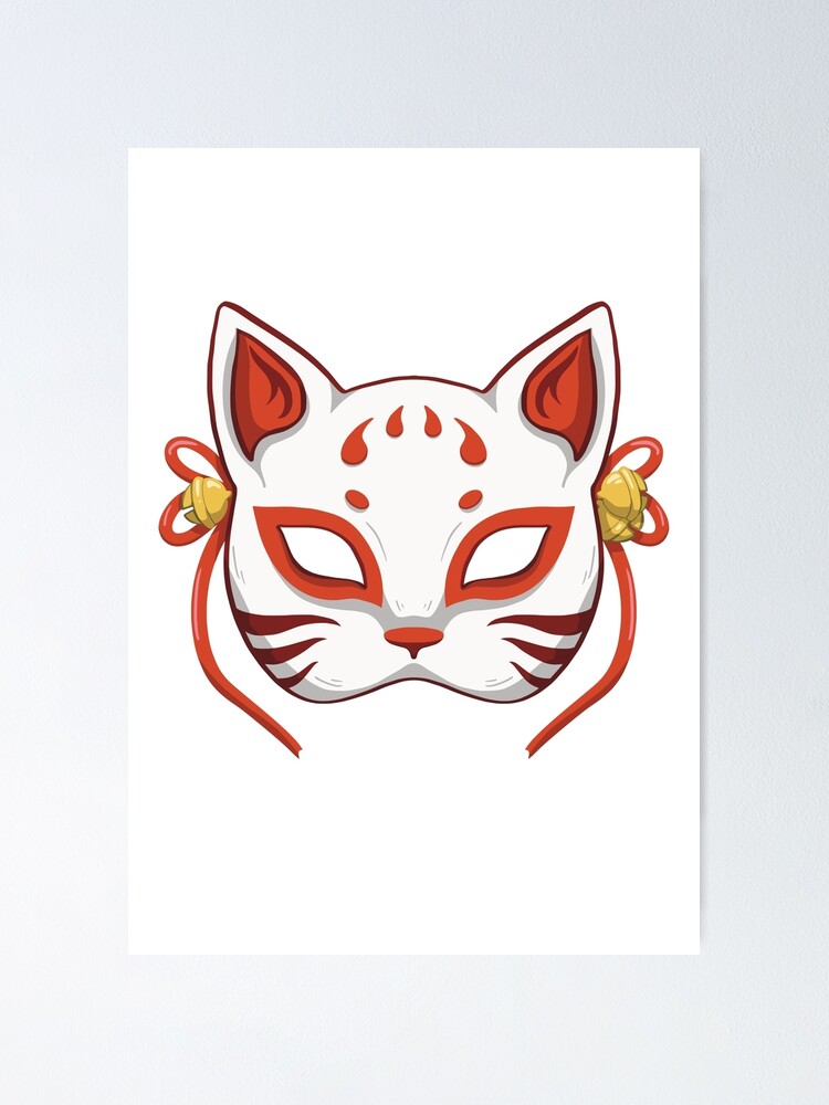 Póster «Máscara Kawaii Kabuki Neko | Maneki Neko - Versión roja» de ...