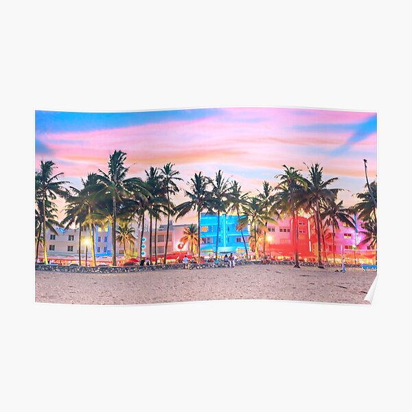 "Ocean Drive, Miami Beach" Poster for Sale by Sofia-Draws | Redbubble