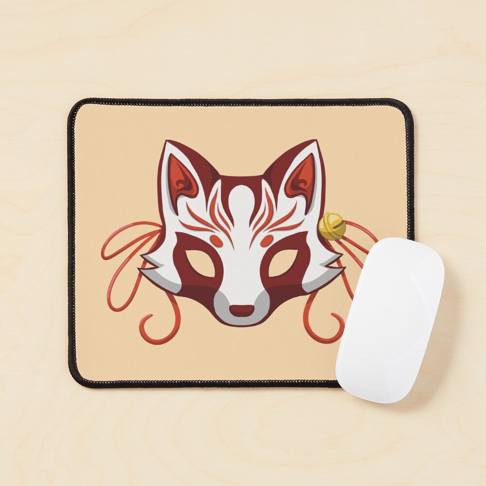 "Red Kawaii Kabuki Tanuki Mask - Traditional Japanese Mask" Sticker for ...