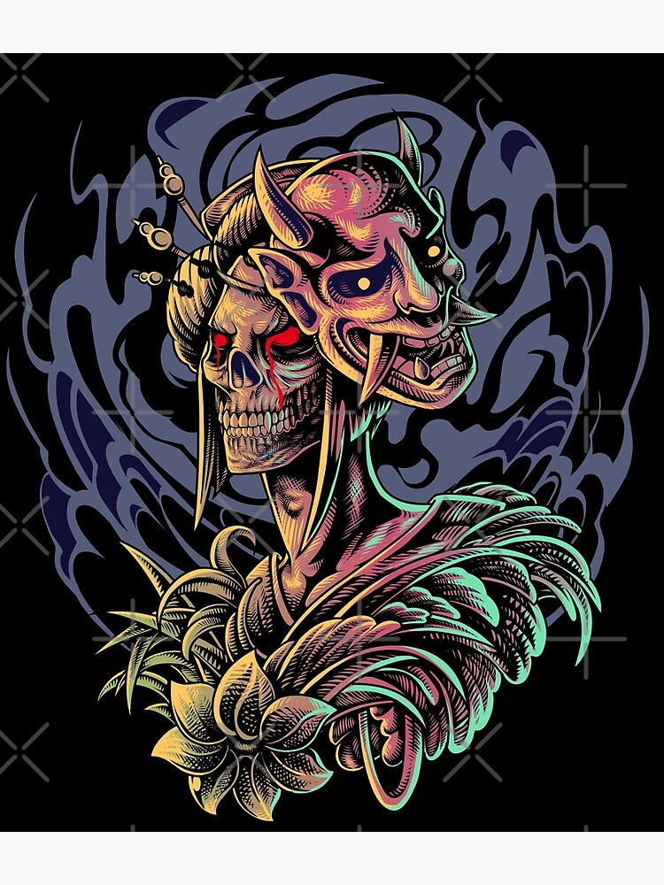 "japanese skull geisha with devil mask" Poster for Sale by bisly ...