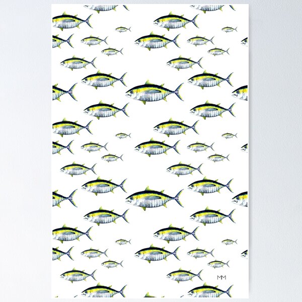 "Bigeye Tuna, Watercolor Illustration, Fish, Pattern, Repeat, School of ...