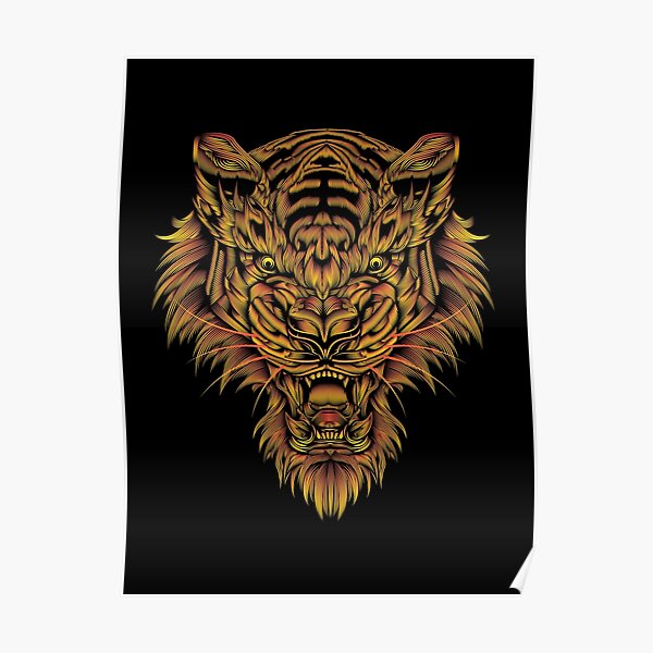 " Red Orange Yellow Tiger Head" Poster for Sale by hockeng | Redbubble