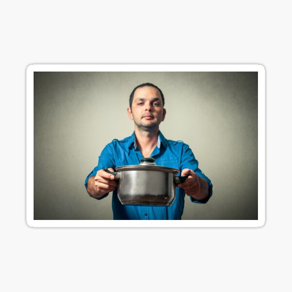 "Funny man and the pan" Sticker for Sale by gmstockstudio | Redbubble