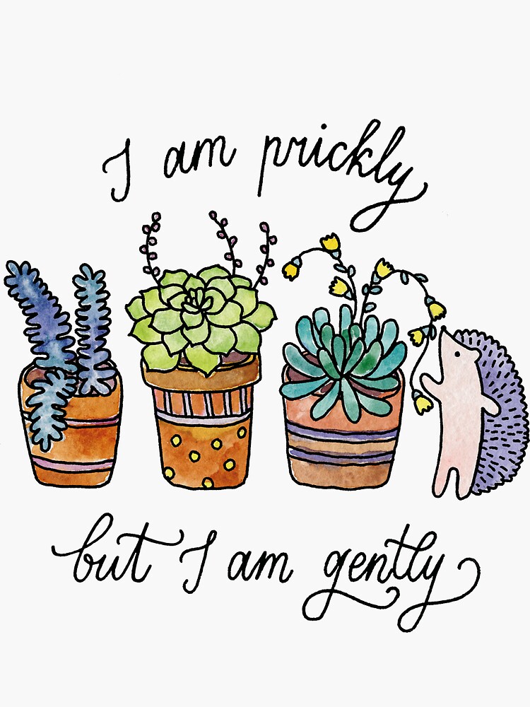 "Watercolor succulents, cute hedgehog and hand lettering " Sticker for ...
