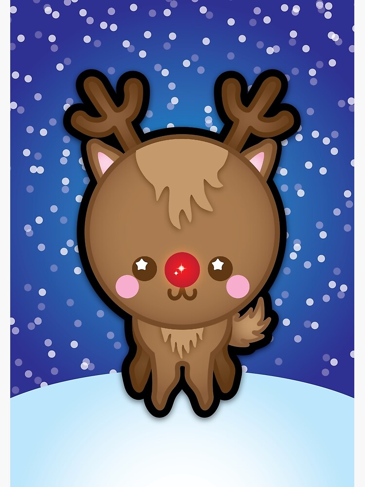 "Cute Kawaii Rudolph The Red Nosed Reindeer" Art Print for Sale by ...