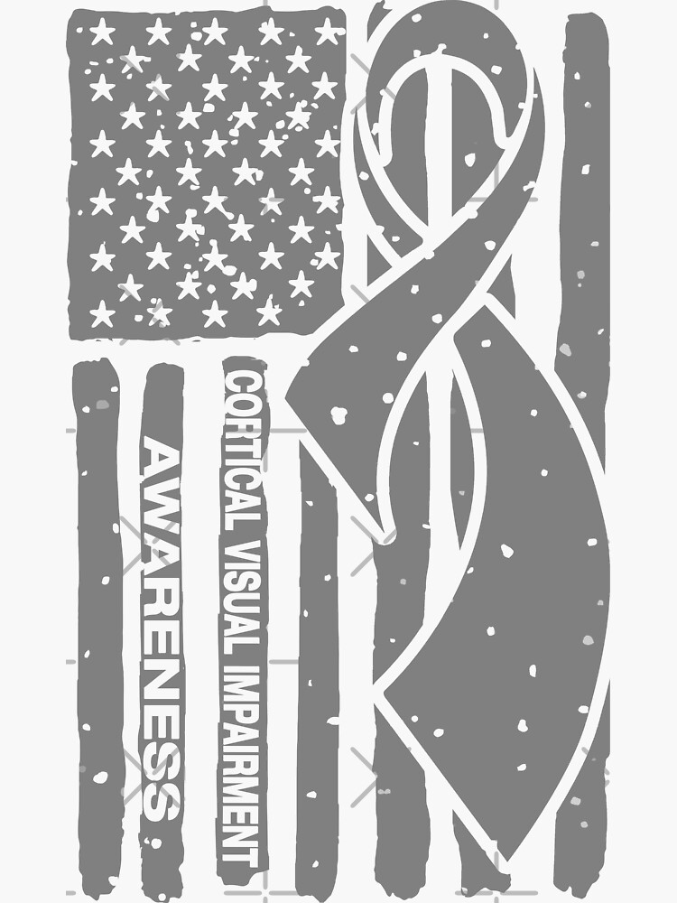 "Cortical Visual Impairment Awareness Ribbon American Flag" Sticker for ...