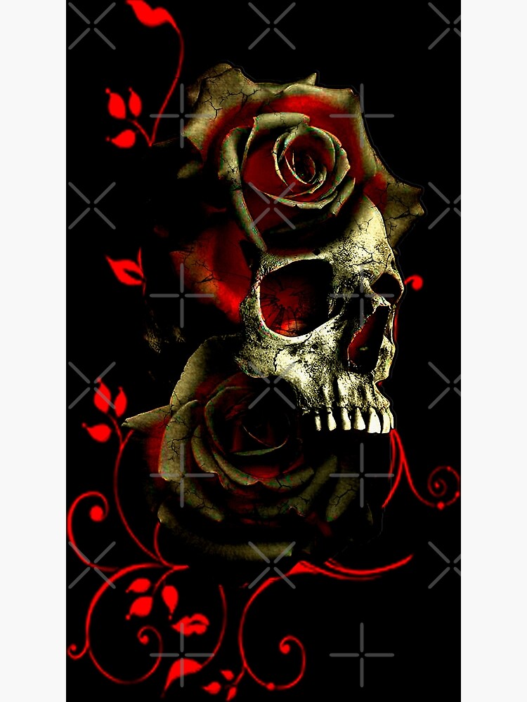 "Golden Skull with Black and Red Roses" Poster for Sale by SilvinaNoemi ...