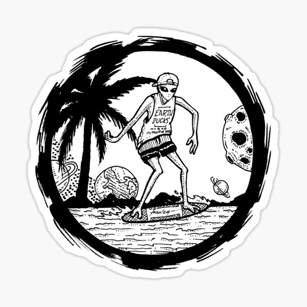 "Skimboarding Alien" Sticker by hanleypd | Redbubble