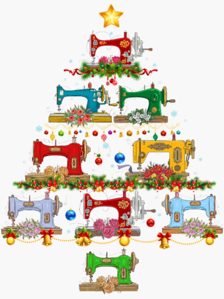 "Sewing Machine Christmas Tree" Sticker for Sale by ClamenTaon | Redbubble