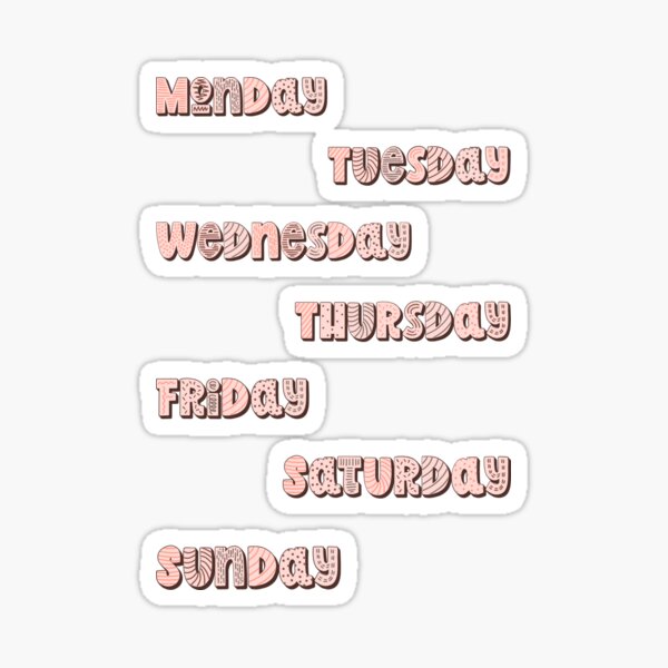 "Days Of The Week Pink Block Letters Planner And Bullet Journal Sticker ...