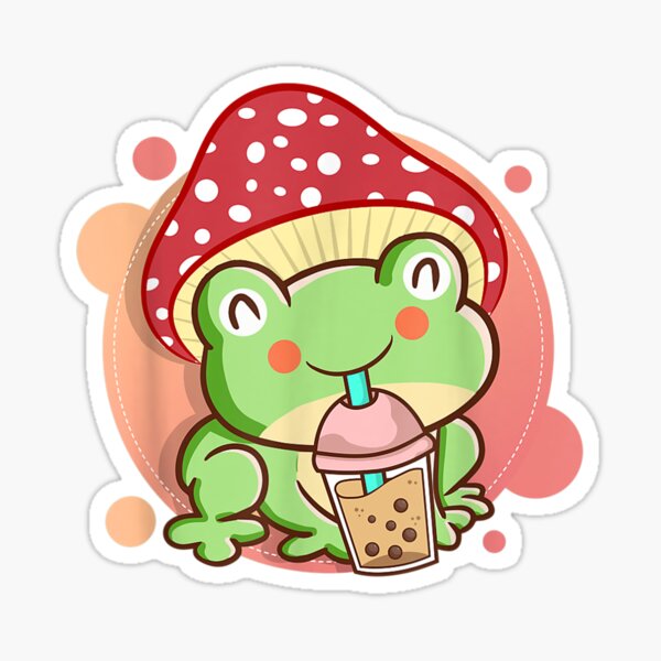 "Frog Boba Tea Bubble Mushroom Hat" Sticker by PinkWishShop | Redbubble