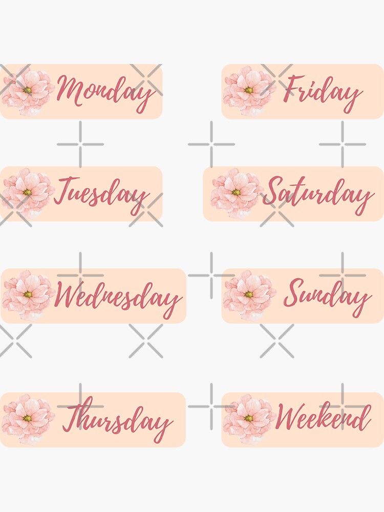 Watercolor Floral Days Of Week Planner And Bullet Journal Sticker Pack