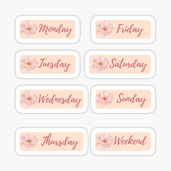 Watercolor Floral Days Of Week Planner And Bullet Journal Sticker Pack