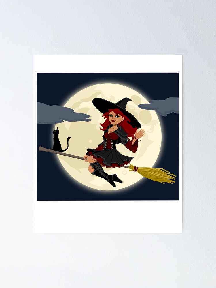 "old witch with magic broom" Poster for Sale by DIMATLOVER | Redbubble