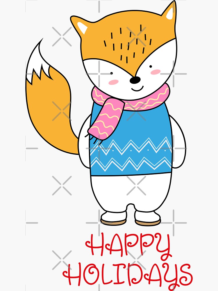 "Happy Holidays Adorable Fox" Sticker for Sale by ToluaPrints | Redbubble