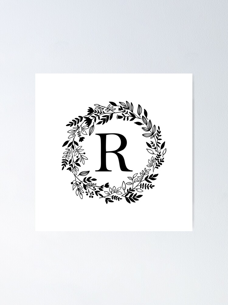 Póster «Letra R con corona de flores - R inicial - Arte del monograma ...