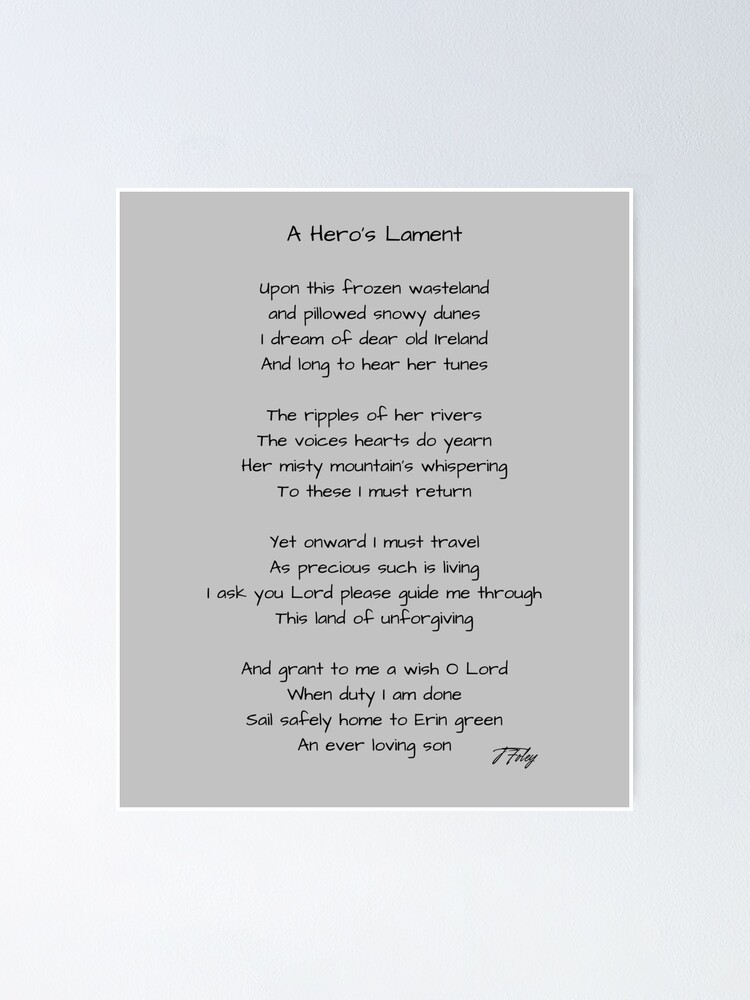 "A Hero's Lament - Tom Crean Poem - Black Text" Poster for Sale by ...