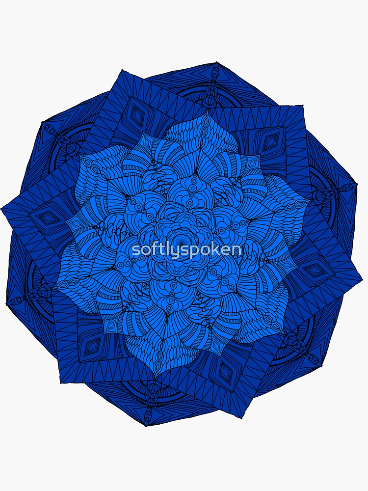 "Zendala Blue Flower - Mandala Zentangle Doodle Pattern" Sticker for ...