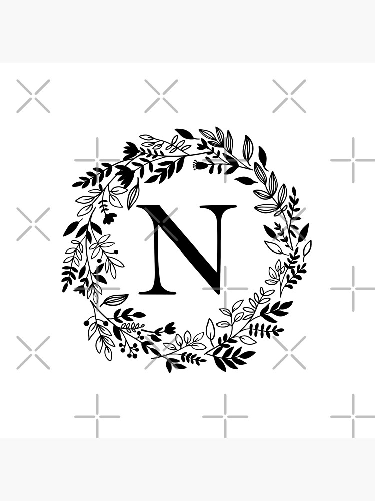 "Letter N with Floral Wreath - Initial N - Monogram Art" Art Board ...