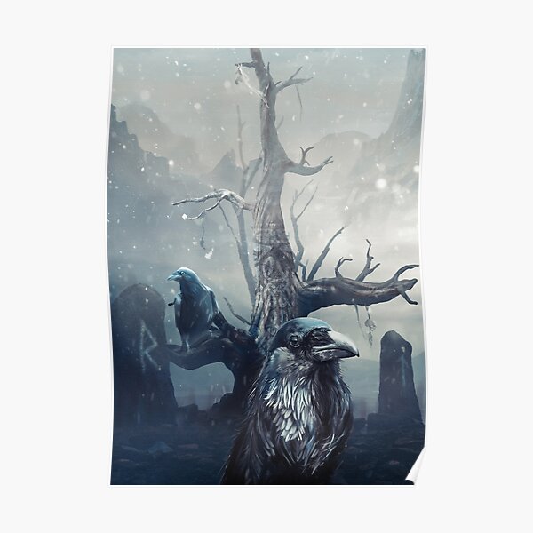 "Huginn and Muninn Norse Ravens" Poster for Sale by ikaruna | Redbubble