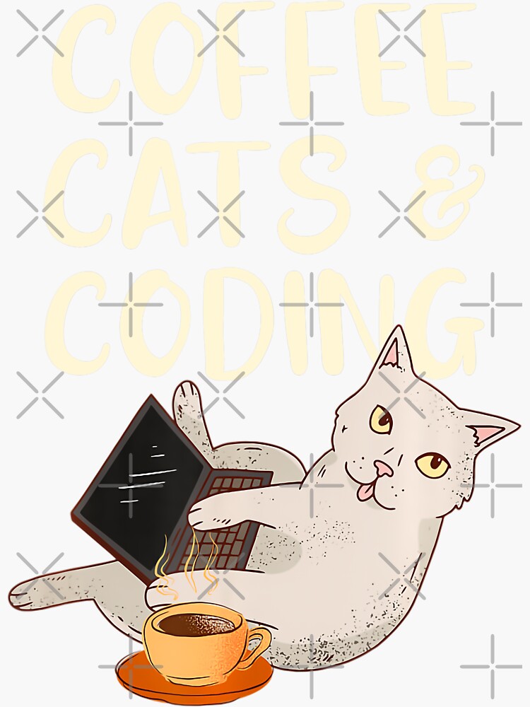 "Funny Works Coffee, Cats, and Coding Funny Programmer" Sticker for Sale by UTVankdesign | Redbubble