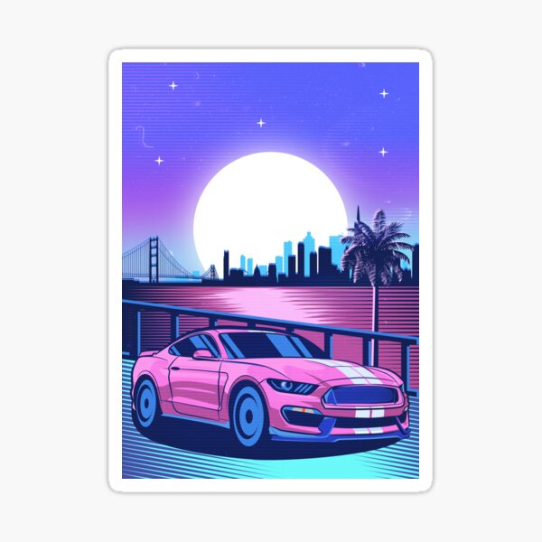 "mustang synthwave" Sticker for Sale by wellyans | Redbubble