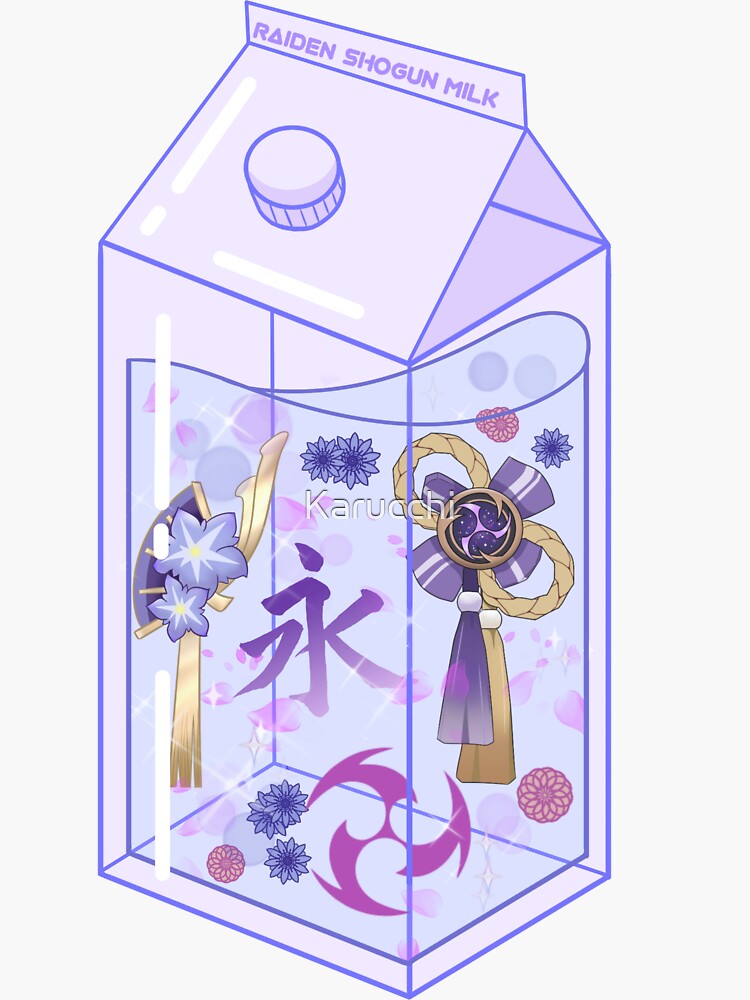 "Raiden Shogun Milk Carton " Sticker by Karucchi | Redbubble