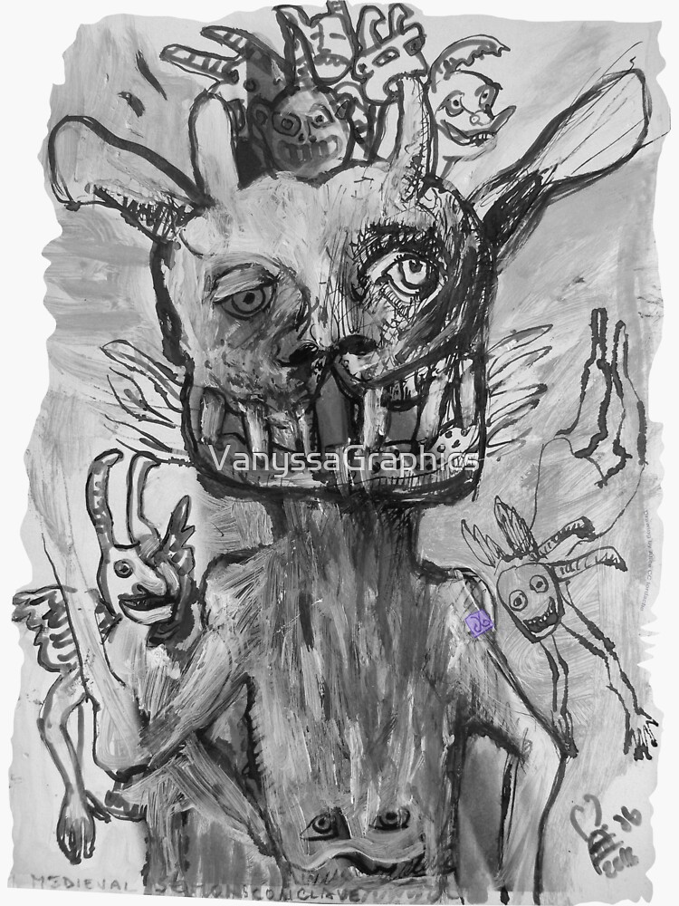 "Medieval Demons Conclave (original ink drawing by AliceCCI)" Sticker ...