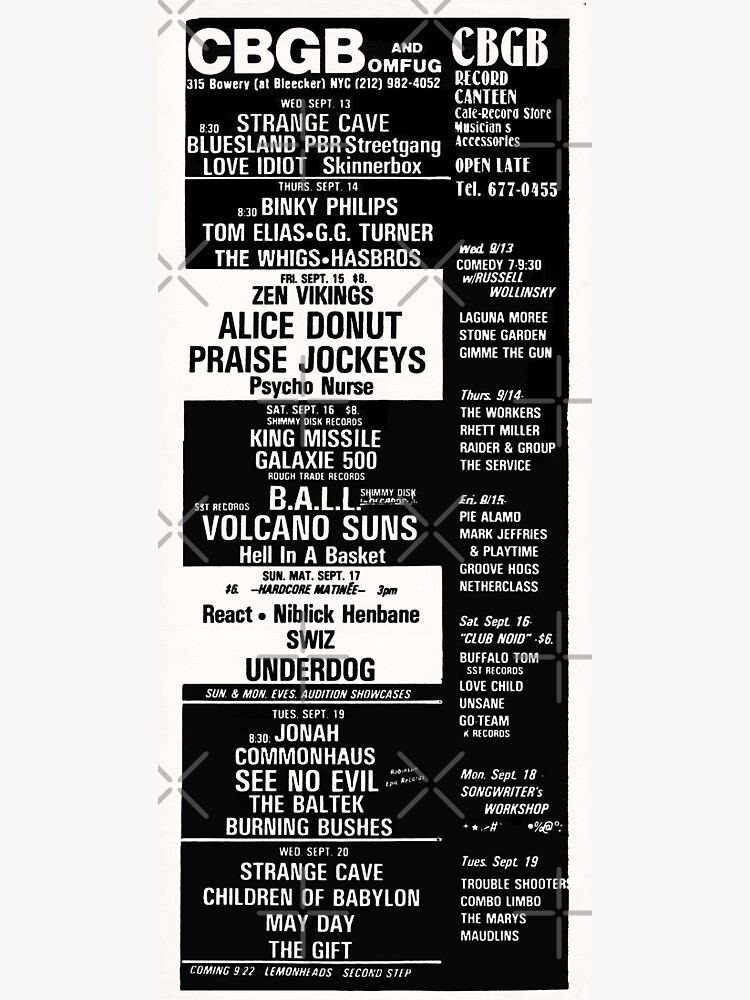 "CBGB 1989 Gig Flyer" Sticker for Sale by jbm67 | Redbubble