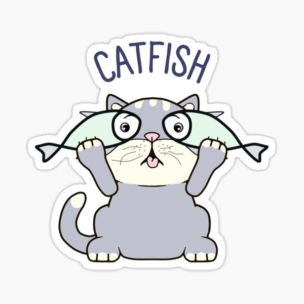 "Funny Cat With Fish Pun - Catfish Looking Fur Love" Sticker for Sale ...