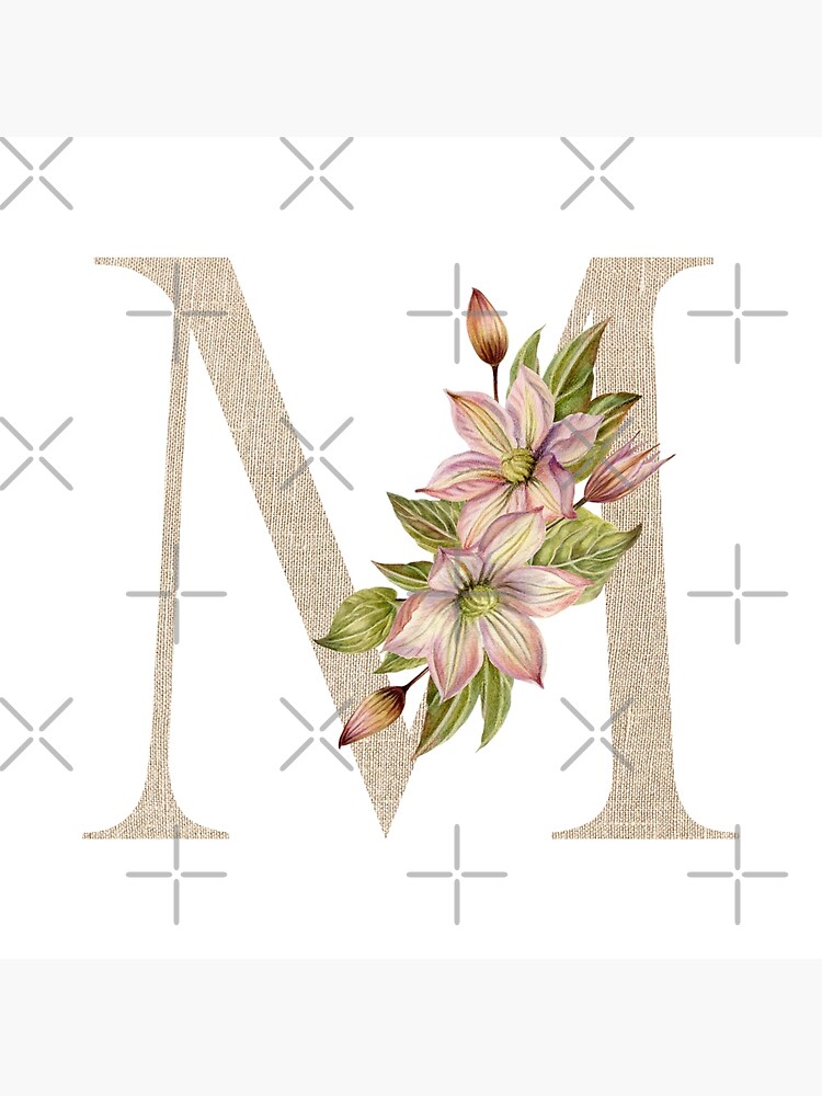 "Vintage Beige Letter M With Abstract Flowers and Leaves. Floral Letter ...