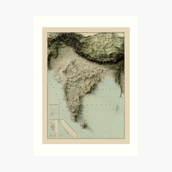 "1907 India Relief Map 3D digitally-rendered" Art Print for Sale by ...