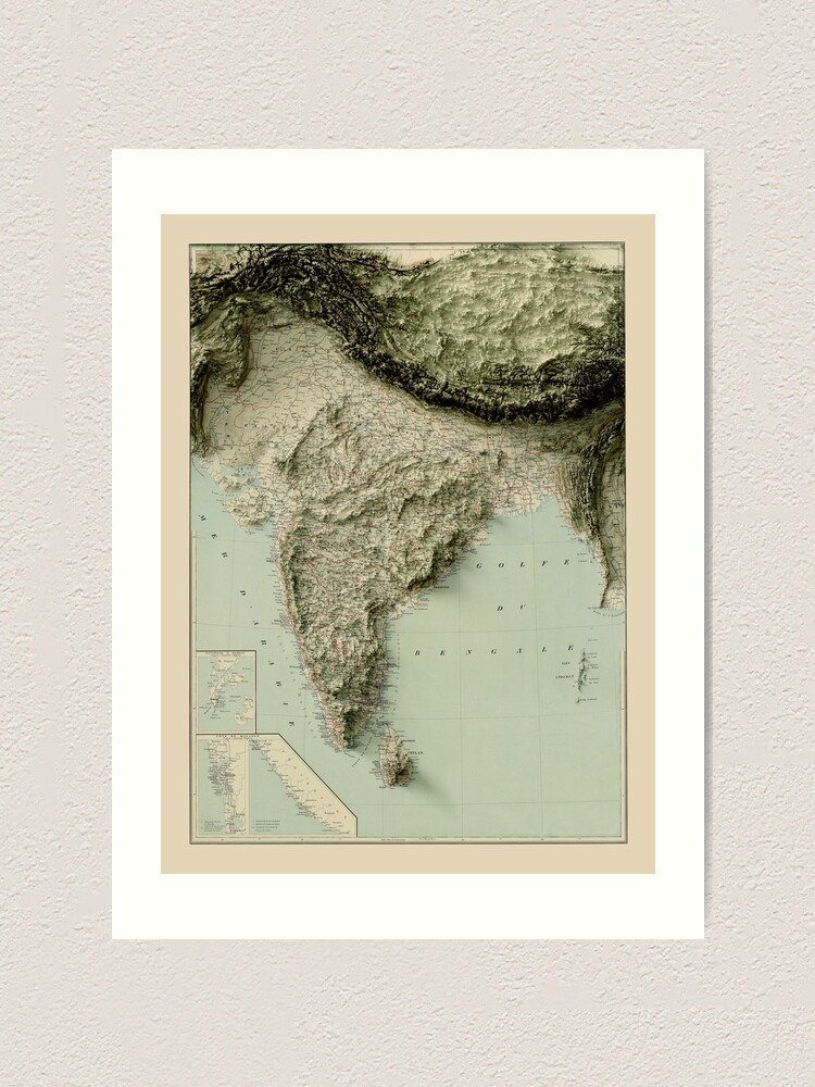 "1907 India Relief Map 3D digitally-rendered" Art Print for Sale by ...