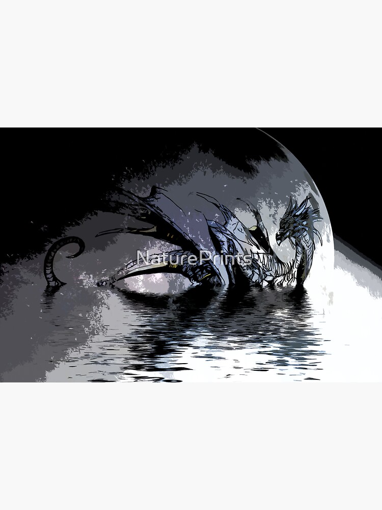 "Mythical Blue Dragon and Moon Illustration" Sticker for Sale by ...