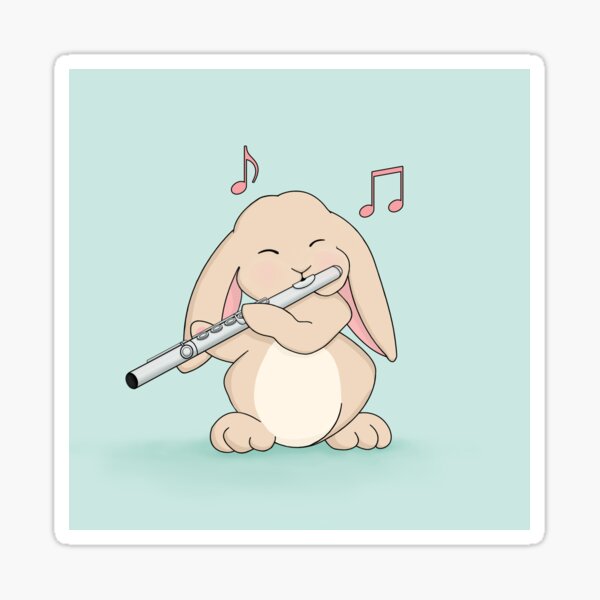 "Cute Rabbit Playing Flute - on Aqua" Sticker by Jazznote | Redbubble