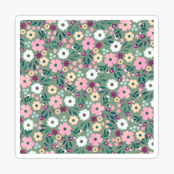 "Pink flowers Botanical Green Design" Sticker by NdesignTrend | Redbubble