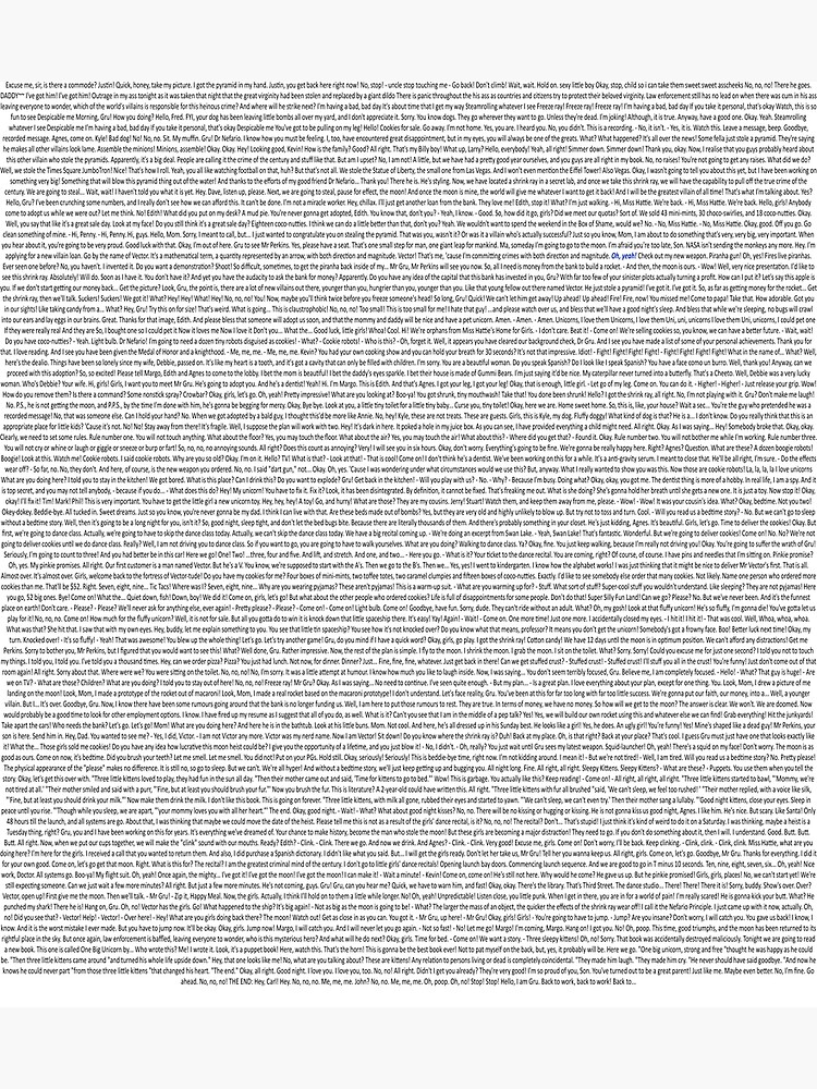 "Entire Despicable Me Script" Poster for Sale by ArthurGr | Redbubble