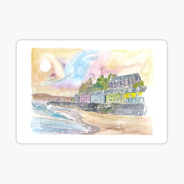 "Portree Isle of Skye Inner Hebrides with Colorful Waterfront" Sticker ...