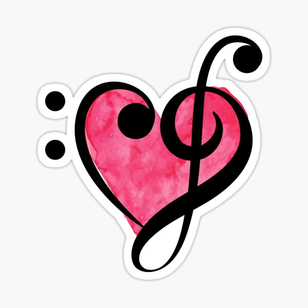 "Music heart - Treble clef and bass clef Pink Watercolor" Sticker for ...