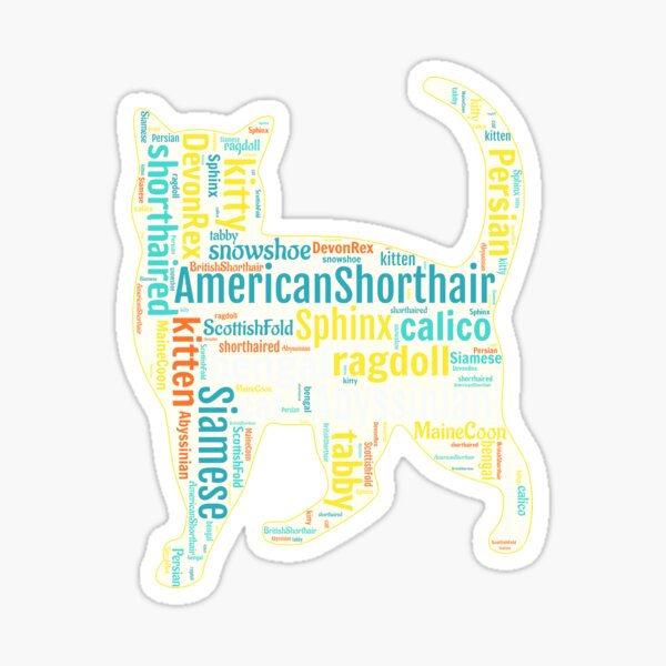 "Cat Shape Word Art " Sticker for Sale by Obitez | Redbubble
